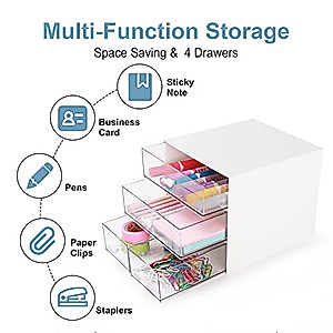 Comix Desk Organizer with Drawer, Desk Storage Box with 4 drawers, Plastic Office Stationery Supplies Organizers, Desktop Organizer for Office School Home (White)