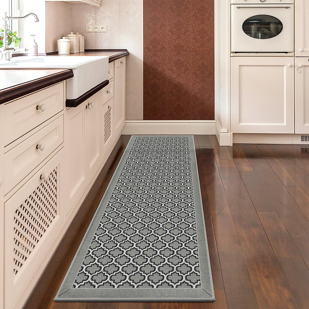 GOYLSER Kitchen Floor Mat Cushioned Rug Runner Mat Kitchen, Thick Waterproof Non-Slip Grey Kitchen Rugs for Hardwood Floors, Washable Rugs for Kitchen Floor, Gray Kitchen Rugs Non Skid, 60"x26"