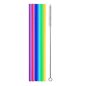 ALINK Reusable Silicone Straws, 10.5” Long Skinny Tumbler Replacement Straws for 20 oz 30 oz Yeti/Rtic/Tervis/Ninja/Ozark Trail/Aladdin/Mason Jar, Set of 6 with Cleaning Brush