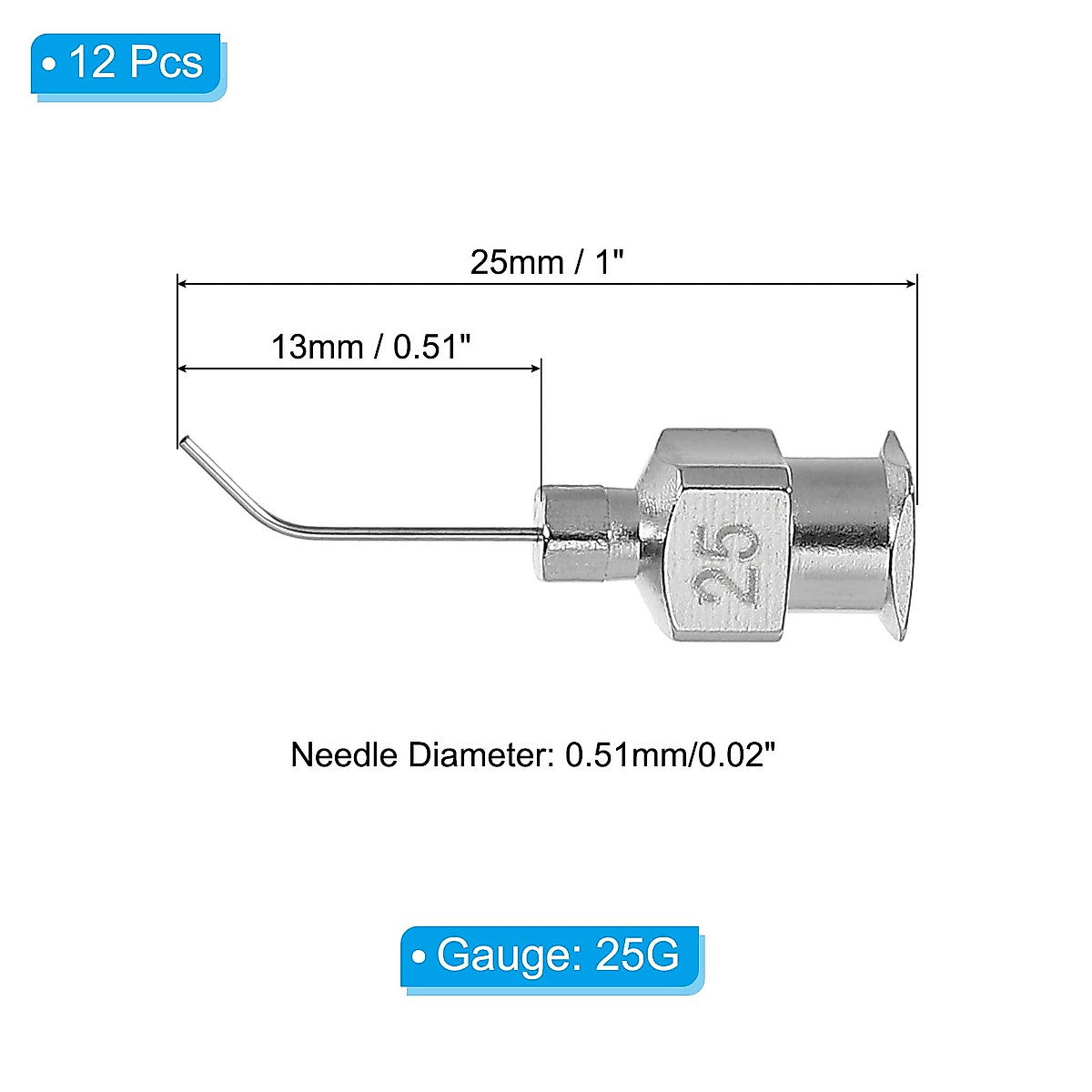 PATIKIL Bent Blunt Tip Dispensing Needle 25G, 12 Pcs 0.51 Inch Stainless Steel Liquid Dispenser Bent Flow Needles with Lure Lock for Refilling Liquid Inks Adhesives Glue