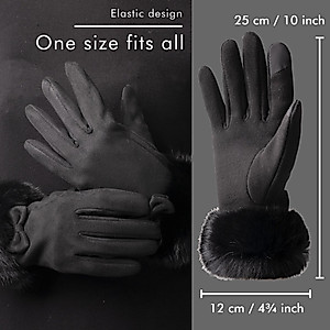 Vagasi Women Touch Screen Gloves, Fleece Lined Winter Gloves for Ladies, Thermal Suede Gloves Fur Cuff for Girls Gifts