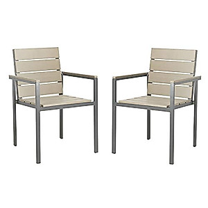 SAFAVIEH Outdoor Collection Beldan Distressed Taupe Stackable Chair (Set of 2)