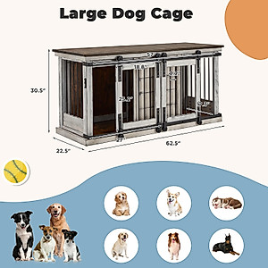 MELLCOM Large Wooden Dog Cage, Durable and Bite Resistant, Spacious with Dividers, Sliding Barn Door Design, White and Brown
