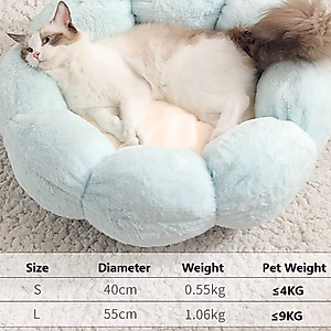 Plush Pet Bed Warm Calming Donut Cat and Dog Bed Pet Cushion Bed Anti-Anxiety Dog Bed Flower Shape Cat Bed Green Pink L