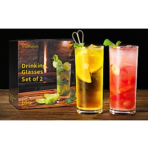 FrutPunch Highball Glasses Set of 2, 10 OZ Drinking Glasses, Lead-Free Crystal Cocktail Glasses, Water Glasses for Juice, Cocktails, Wine, Iced Tea, Mojitos Glassware Set