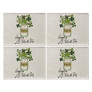 St Patricks Day Placemats Set of 4 Shamrock Bottle Luck Happy St. Patrick's Day Holiday Seasonal Dining Table Home Kitchen Decorations 12 x 16 Inch