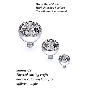 Vsnnsns Dermal Piercing Jewelry Kit, 12Pcs G23 Titanium Dermal Anchor Tops, Internally Threaded, 14G 1.6mm, 2/3/4mm, Clear CZ, for Women Men