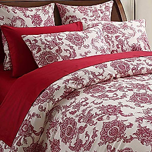 Softta Luxury King Size Vintage Red Flower Paisley Pattern on Off- White Retro Lvory White Fresh Chic Boho Floral Bedding Sets 3Pcs Duvet Cover Set 100% Egyptian Cotton Bedding Collection