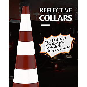 BATTIFE 36" Inch Traffic Safety Cones | 6Pack PVC Cone with Reflective Collars | Weighted Orange Construction Cones for Building Road Driveway Parking Use