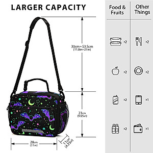 Glaphy Halloween Bats Moon Stars Lunch Bag Cooler Lunch Box Insulated Lunch Tote Bag Food Container for Men Women Kids