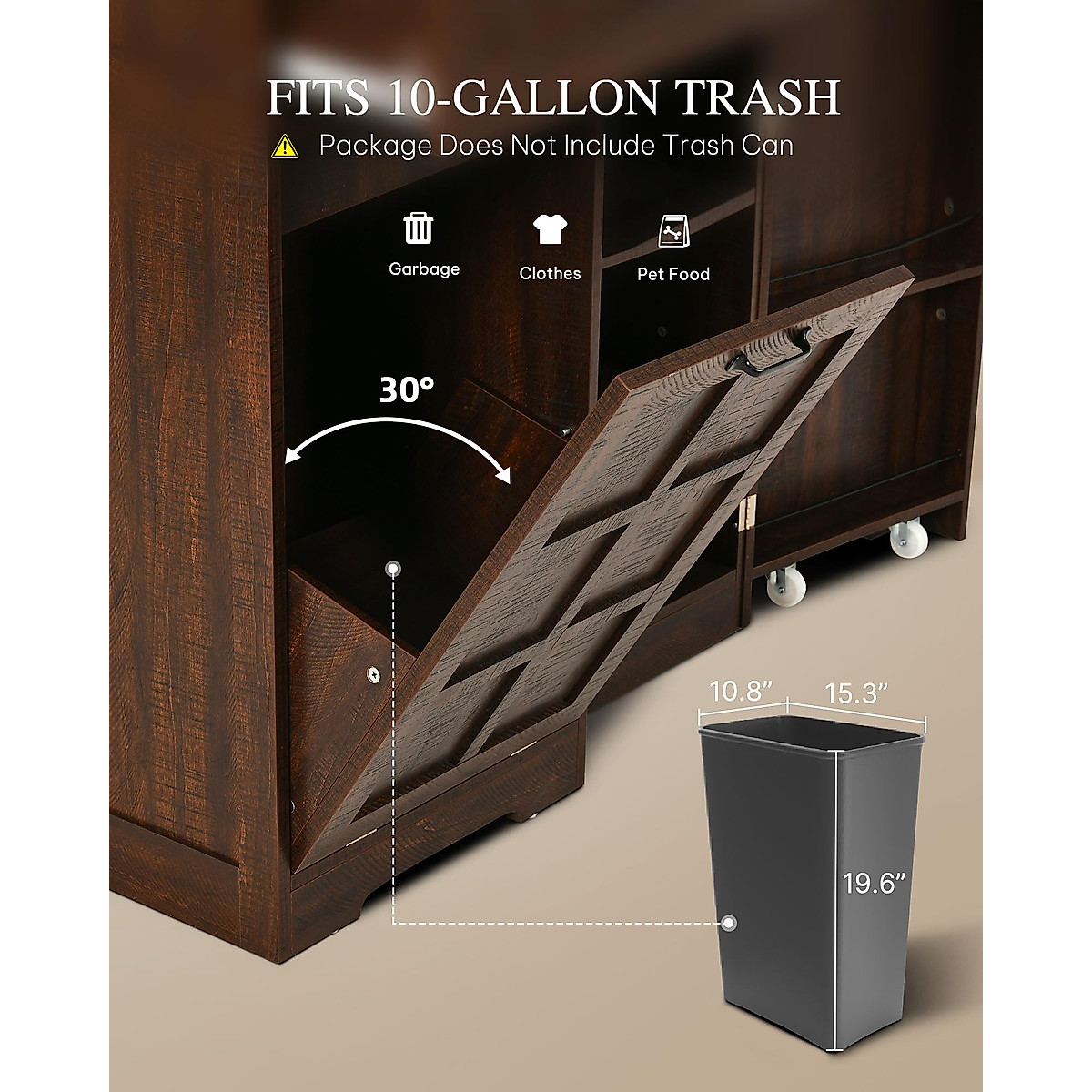 YITAHOME Trash Can Cabinet with Drawers, Tilit-Out Hidden Garbage Bin Cabinet Kitchen Island with Drawers, Shelves, Self-Standing Laundry Hamper, Recycling Cabinet with Drawer, Storage Rack Brown Oak