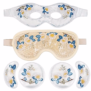 Gel Eye Mask Set - Cooling Eye Mask with Eye Holes and Plush Backing, Cold Eye Compress and Reusable Cooling Pads for Eyes Puffiness, Migraine Headache, Dark Circles, Dry Eyes (4 PCS)