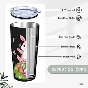 ayvcxui Happy Easter Pink Rabbit Stainless Steel Insulated Tumbler 20 Oz Water Bottle Coffee Mug Coffee Mug With Lid Straw Gifts