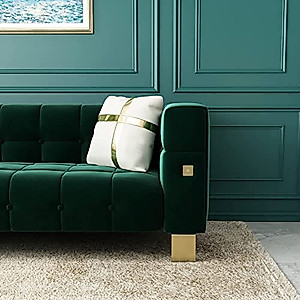 ANTTYBALE 2PCS Mid Century Modern Button Tufted Velvet Living Room Couch Loveseat Sofa with Gold Metal Legs and 2 Throw Pillows, 89 inch (2pcs Green)