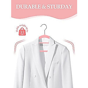 HOUSE DAY Velvet Hangers with Tie Bar 20 Pack Pink, Clothes Hangers Non-Slip, Space Saving Felt Hangers for Pants, Coat, Suits, Shirt, Scarf, No Hanger Marks