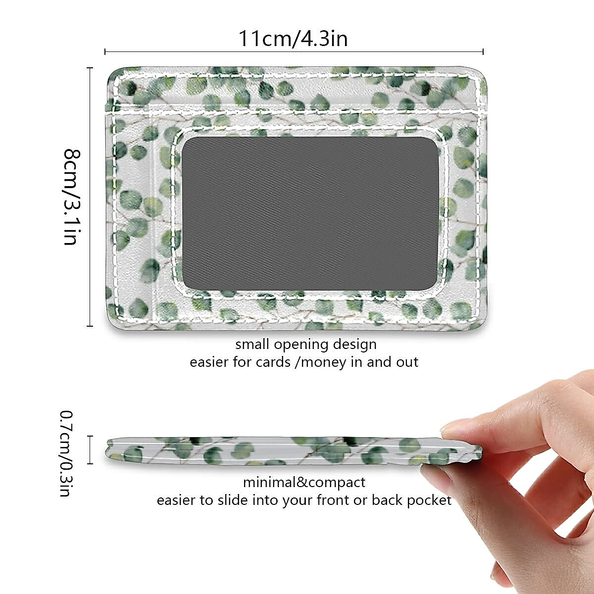 OTVEE Slim Minimalist Wallets Rfid Blocking Card Wallets PU Leather Front Pocket Wallets for Men and Women (Fresh Green Plant Eucalyptus Leaves)