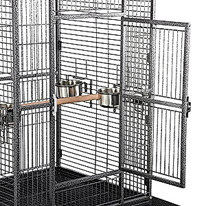 Yaheetech 69-inch Wrought Iron Rolling Large Parrot Bird Cage for African Grey Small Quaker Amazon Parrot Cockatiel Sun Parakeet Green Cheek Conure Dove Lovebird Budgie Play Top Bird Cage with Stand
