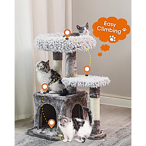 Cat Tree-Cat Tower Multi-Level Interactive 26.8 Inch Small Cat Tree Tower with Scratching Post for Climbing, Resting, and Claw Sharpening Sturdy Cat Furniture-White & Gray