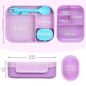 Caperci Bento Box for Kids - Stackable Leakproof Multiple Compartments Lunch Containers for Kids with Sauce Container, 5.8 Cups, Idea for School, On-the-go, Built-in Utensil Set, BPA Free (Purple)