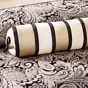 Madison Park Aubrey Cozy Comforter Set, Faux Silk Jacquard Paisley Design - All Season Down Alternative Bedding with Cotton Bed Sheets, Bed Skirt & Toss Pillows, King Black 12 Piece