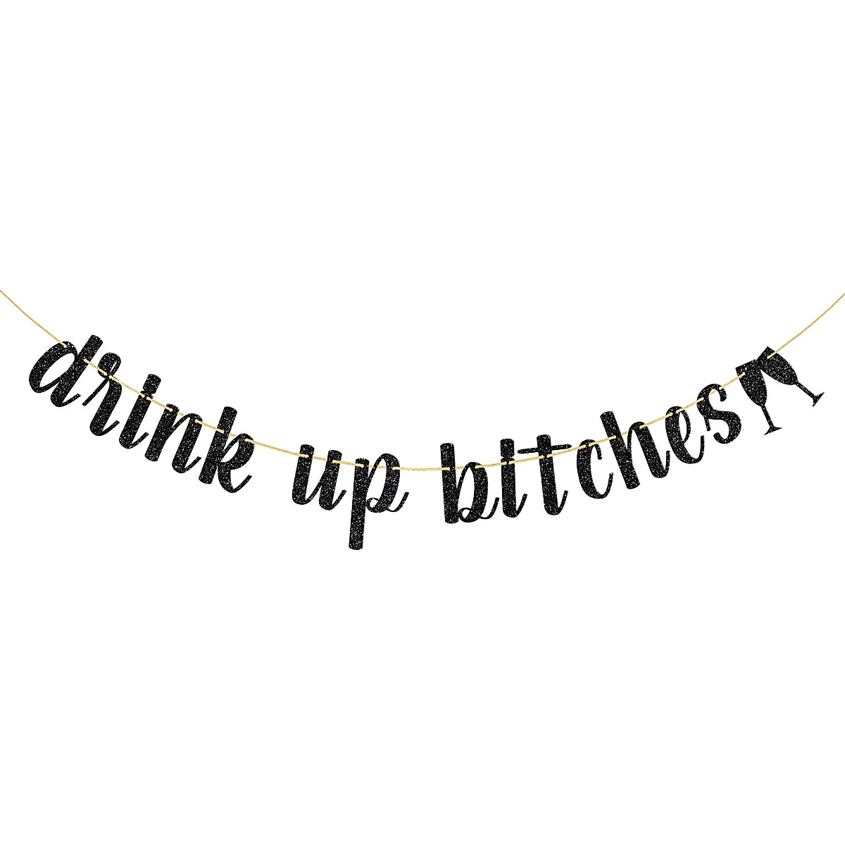 Belrew Drink Up Bitches Banner, Birthday Party Decor, Farewell Retirement Party, Bridal Shower, Bachelorette Hen Party Decoration Banner Supplies, Glittery Black
