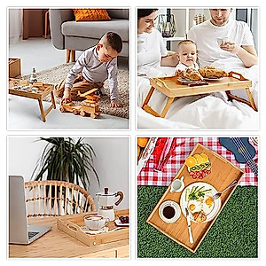 Bed Table Tray, Bamboo Bed Tray Table for Eating and Laptops, 19.7" x11.81'' Large Size Breakfast Food Tray Foldable Legs, Serving Tray with Handles for Sofa, Bed, Eating, Snacking and Working