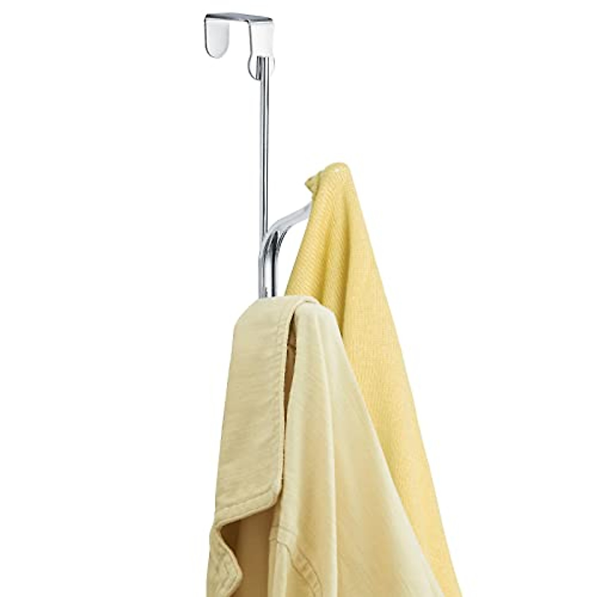 mDesign Decorative Over Door Double Hook Steel Storage Organizer Rack for Coats, Hoodies, Hats, Scarves, Purses, Leashes, Bath Towels, Robes, Clothing - 3 Pack - Chrome