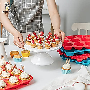 Katbite Silicone Cupcake Baking Cups 24 Pack & Katbite Silicone Muffin Pan 12 Cups (Blue)