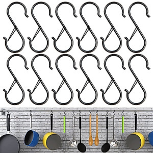 ACXFOND 36PCS S Hooks for Hanging, Black S Hooks with Safety Buckle 3.5 Inch Heavy Duty s Hooks, S Hooks for Hanging Plants, Clothes, Kitchen Utensil, Pots and Pans, Bags