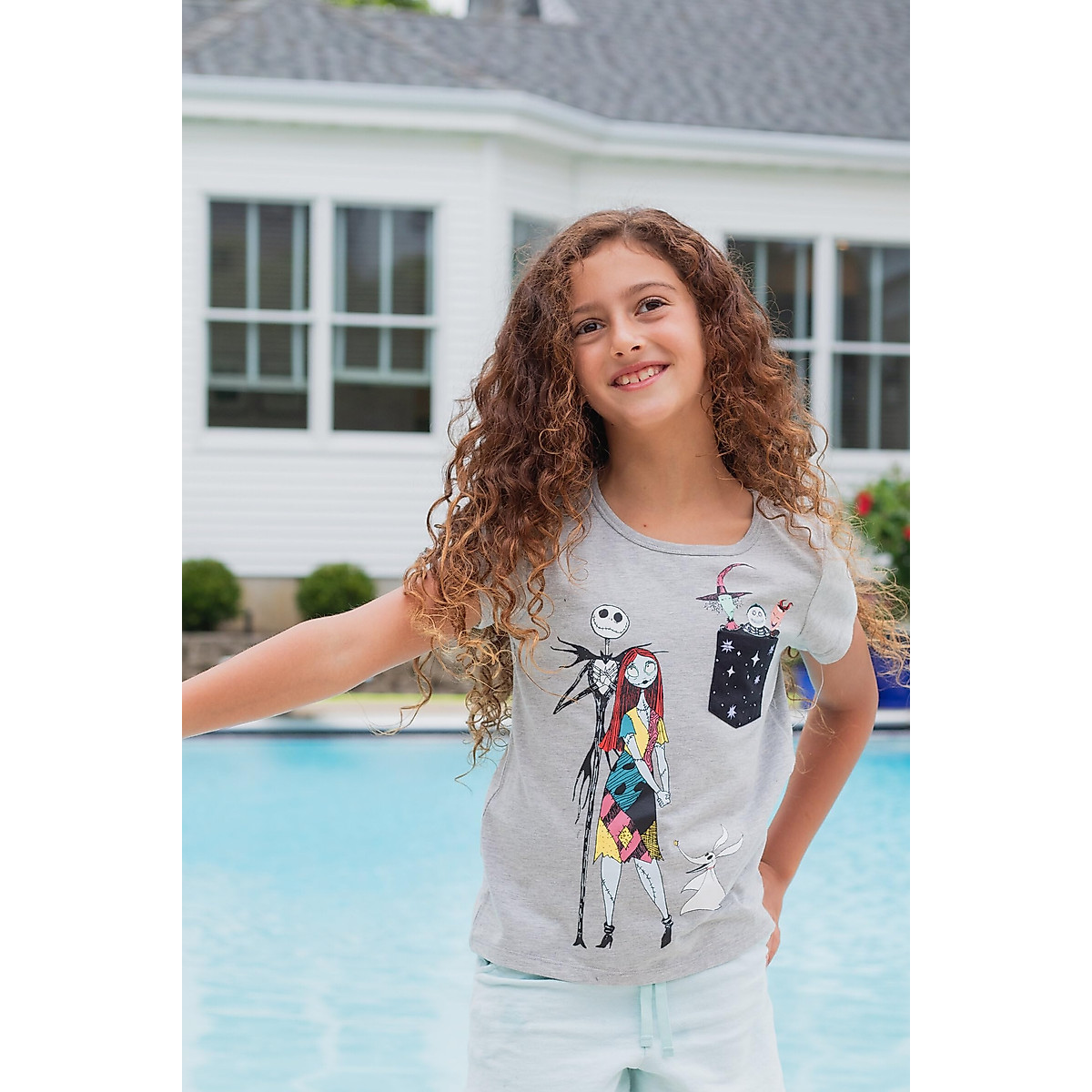 Disney Nightmare Before Christmas Jack Skellington Lock Shock and Barrel Zero Sally Big Girls T-Shirt Gray 14-16