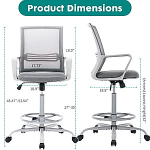 Drafting Chair - Tall Standing Office Desk Chair with Adjustable Foot Ring, Chair with Ergonomic Lumbar Support, Adjustable Height, Breathable Mesh