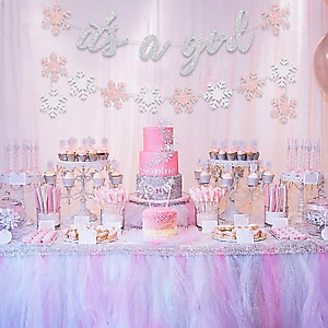 Snowflake Girl Baby Shower Banner Winter Party Decoration Its A Girl Letter Garland Pink Silver Supplies