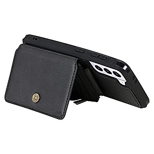 Compatible with Samsung Galaxy S22 Ultra 5G Wallet Flip Case with Zipper Pocket & Card Slots, DasKAn Anti Drop Shockproof Rubber Bumper PU Leather Protective Phone Cover with Stand Feature, Black