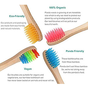 ECOPRO Kids Bamboo Toothbrush 10 Pack, Soft Bristles, Children's Toothbrushes Eco-Friendly Vegan Natural Wooden Handle Tooth Brush