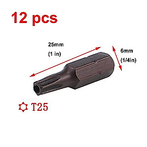 Antrader 12Pcs T25 TORX Security Bits 1/4-Inch Hex Shank TORX T-25 S2 Steel 1" Torx Head Screw Driver Bit