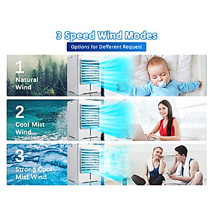 Off Paper Personal Air Conditioner Mini AC, 3 Speeds 450ML Water Tank Room Evaporative Air Cooler Cooling Fan with Timer, Aromatherapy Notch, Spray Function, Portable AC Units for Rooms and Office