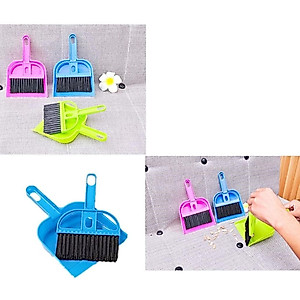 Small Broom and Dustpan Set Portable Plastic Brush Set Broom with Handle, Nesting Tiny Cleaning Broom, Mini Hand Broom and Dustpan Set for Table, Desk, Keyboard, Cars and Pet Nest(Blue)