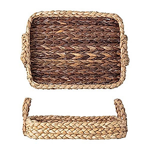 Bloomingville Decorative 22" L Handwoven Seagrass Tray with Handles Basket, Brown