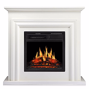R.W.FLAME Electric Fireplace Mantel Wooden Surround Firebox, 36" White TV Stand with Freestanding Electric Fireplace, Remote Control, Adjustable Led Flame, 750W/1500w