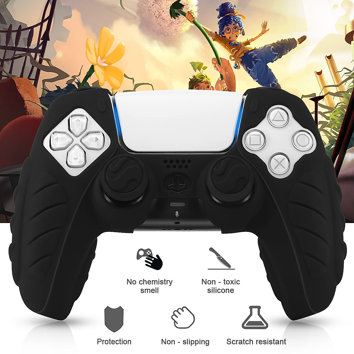 SIKEMAY PS5 Controller Cover, 2Pcs Anti-Slip PS5 Controller Skin with 4 Grips, Soft Silicone Protective Case for PS5 Controller, PS5 Controller Skin for Wireless Controller (Black)