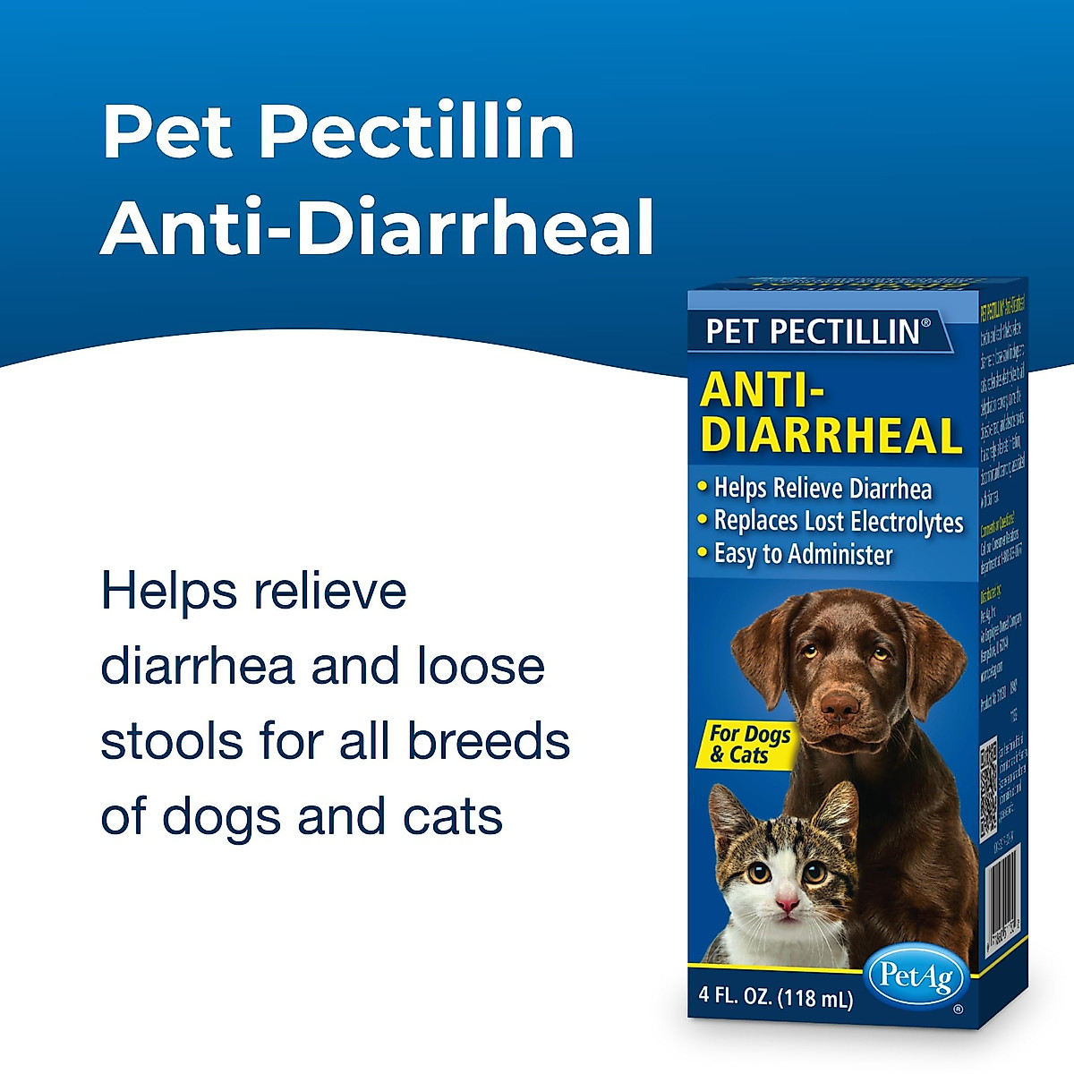 Pet-Ag Pet Pectillin Anti-Diarrheal - 4 oz, Pack of 3 - Helps Relieve Diarrhea or Loose Stool in Dogs and Cats - Replaces Lost Electrolytes - Easy to Administer