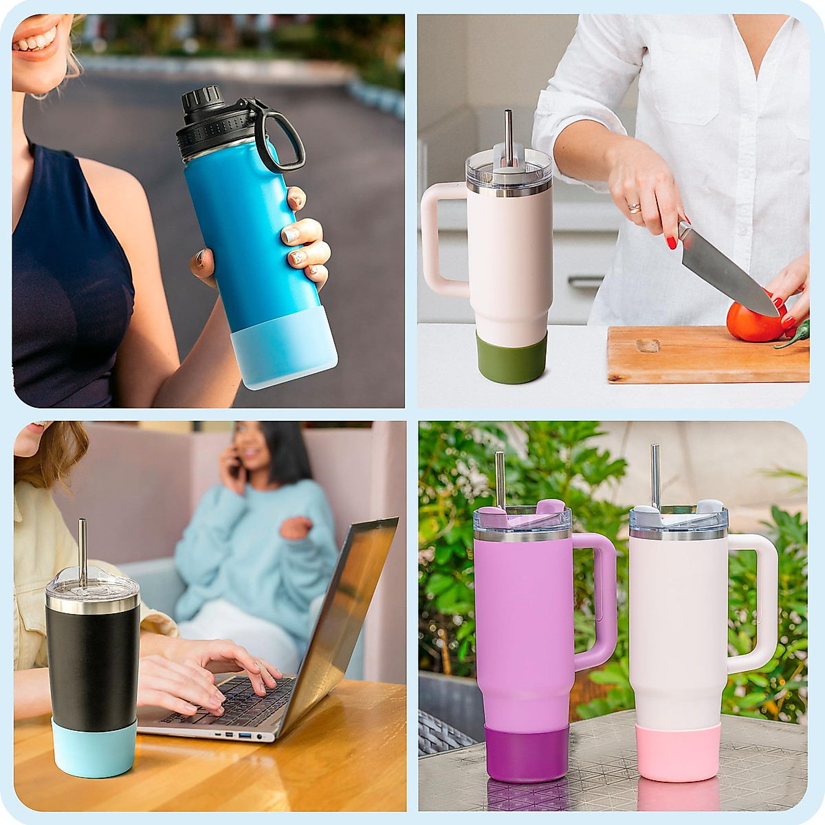 Prurex 2 PCS Silicone Protective Boot Compatible with Stanley Quencher H2.0 20 &30 oz,Bottom Sleeve Cover Fits All 2.75-2.85" Bottom Bottle & Tumblers, Anti-Slip, BPA-Free (Rose Red)