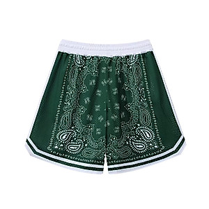 BOOMLEMON Men's Basketball Shorts Workout Athletic Paisley Shorts Mesh Print Running Short Pants(Green XS)