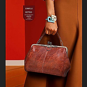 Segater® Women Retro Hollow Oil Wax PU Leather Handbag Kiss Lock Crossbody Purse Vintage Messenger Bag Tote