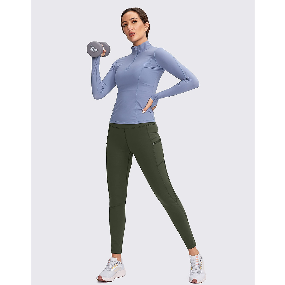 G Gradual Women's Fleece Lined Winter Leggings with Pockets Water Resistant High Waisted Thermal Warm Pants Running Hiking(Olive_Green,S)