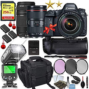 Canon EOS 6D Mark II DSLR Camera with 24-105mm f/4L II Lens Kit + Canon 75-300 III Lens + 256GB Sandisk Memory, TTL Speedlight Flash (Good Upto 180 Ft), Power Grip + Holiday Special Bundle (Renewed)