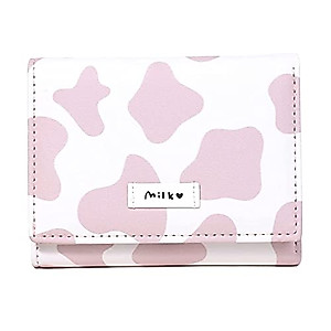 Lealonchi Girls Cute Cow Print Wallet Small Cartoon Tri-folded Wallet Cash Pocket Card Holder ID Window Multi-Card Purse for Women