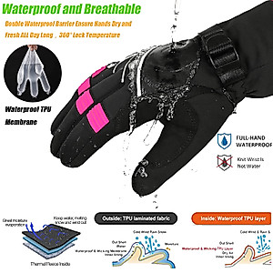 MOREOK Waterproof & Windproof -30°F Winter Gloves for Men/Women, 3M Thinsulate Thermal Gloves Touch Screen Warm Gloves for Skiing,Cycling,Motorcycle,Running-Pink-S