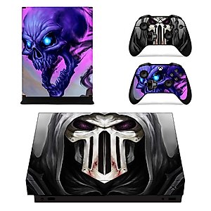 Adventure Games - Reaper, Purple Skull - Vinyl Console Skin Decal Sticker + 2 Controller Skins Set - Compatible with XBOX ONE X gaming console systems