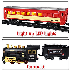 Train Set for Boys Girls - Electric Toy Train Including Passenger Coach with Lights, Steam Locomotive with Realistic Sounds & Headlight, Coal Car - Christmas Train Sets Under The Tree, Gift for Kids